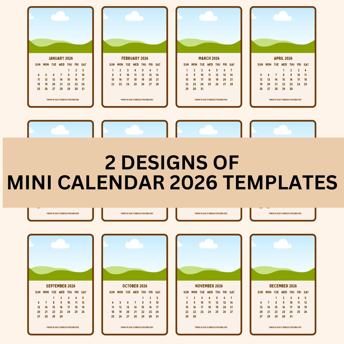 2026 Mini Calendar Template: Minimalist Desk Calendar (digital Files, 2 ...
