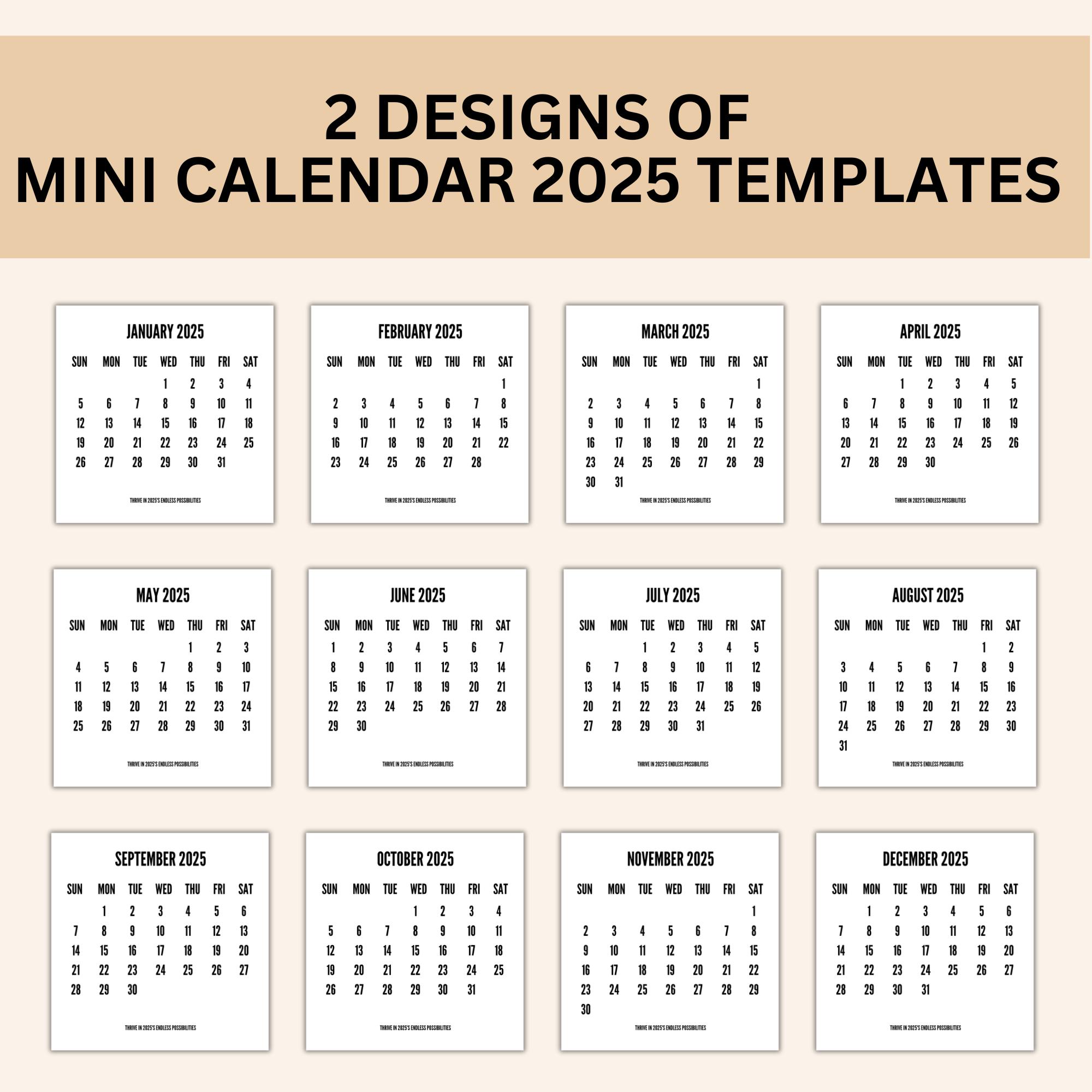 2025 Mini Calendar Templates Desk Calendar Templates Mini Calendar Desk ...