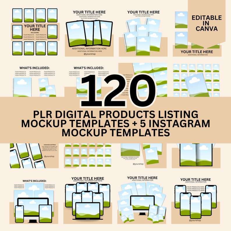 PLR 120 Etsy Listing Mockup Templates Editable in Canva Etsy Listing ...