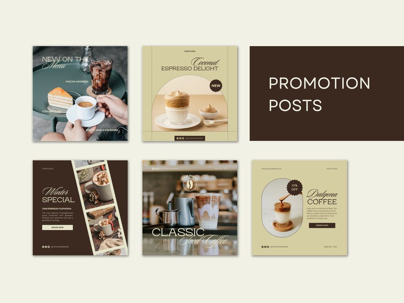 Coffee Instagram Post Template | Cafe Branding Kit | Business Social ...