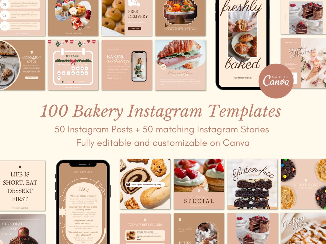 Bakery Instagram Templates | Bakery Branding Kit | Food Instagram ...
