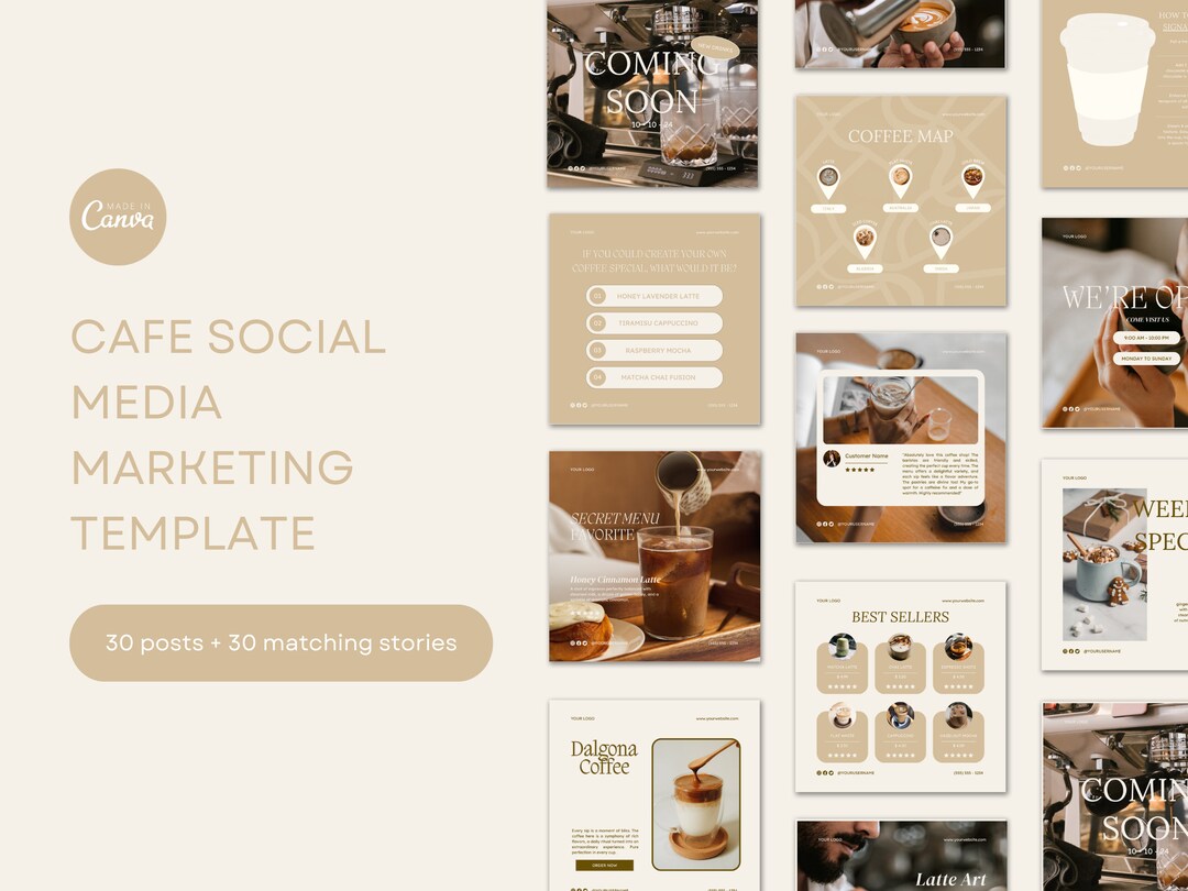 Coffee Instagram Post Template | Cafe Branding Kit | Business Social ...