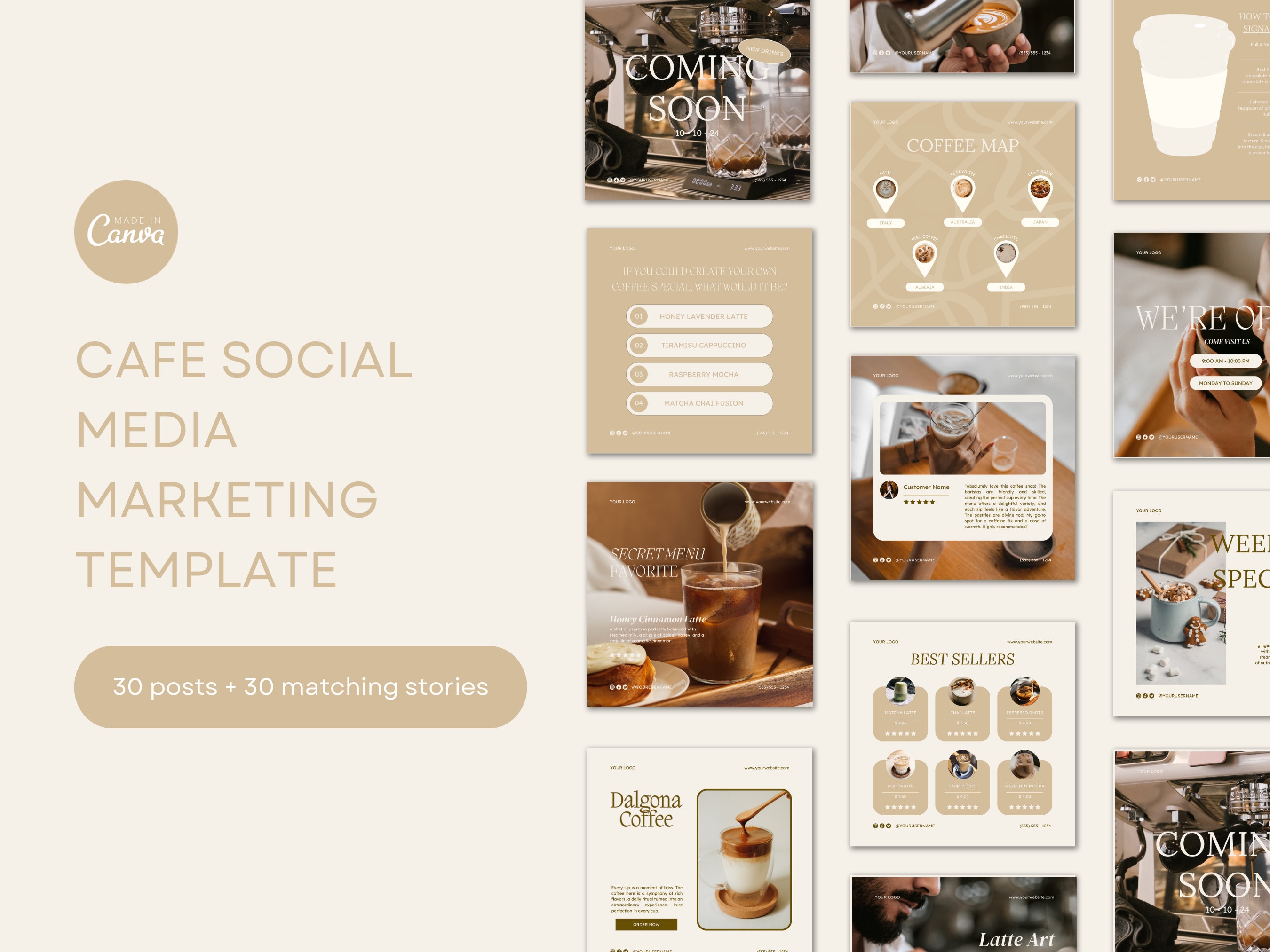 Coffee Instagram Post Template | Cafe Branding Kit | Business Social ...