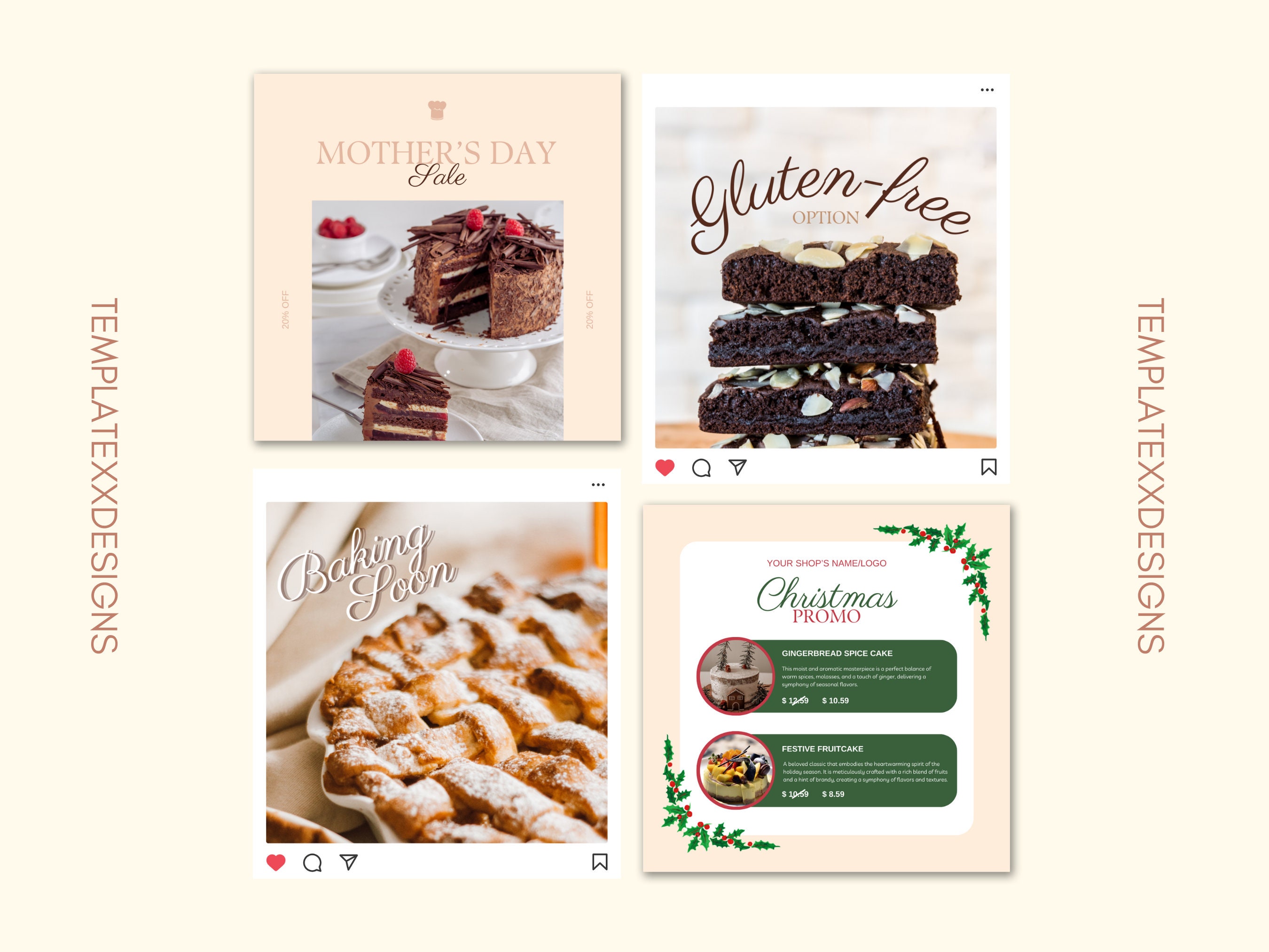 Bakery Instagram Templates | Bakery Branding Kit | Food Instagram ...
