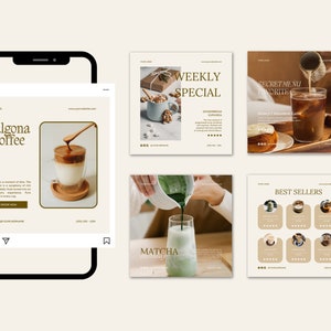 Coffee Instagram Post Template | Cafe Branding Kit | Business Social ...