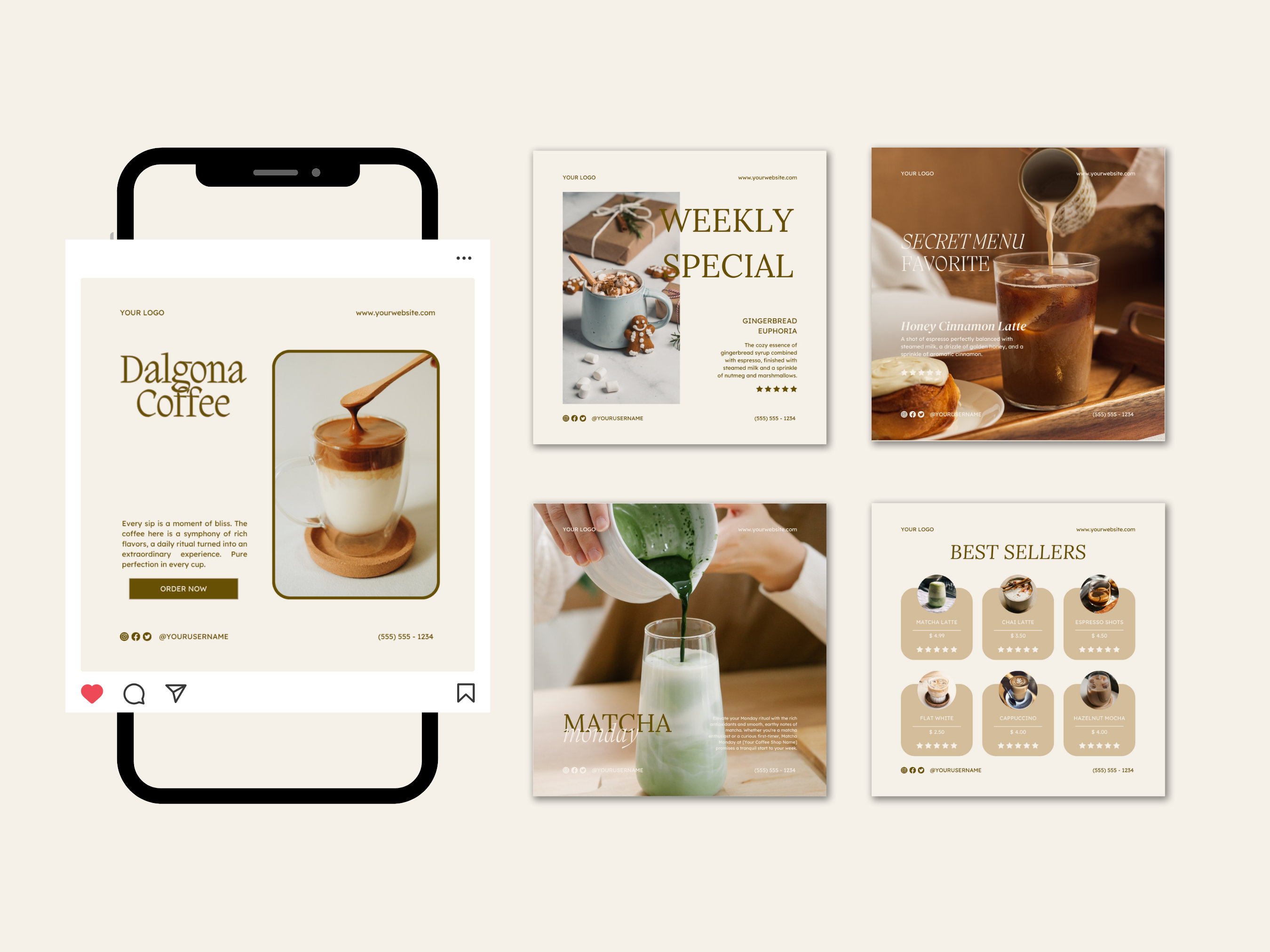 Coffee Instagram Post Template | Cafe Branding Kit | Business Social ...
