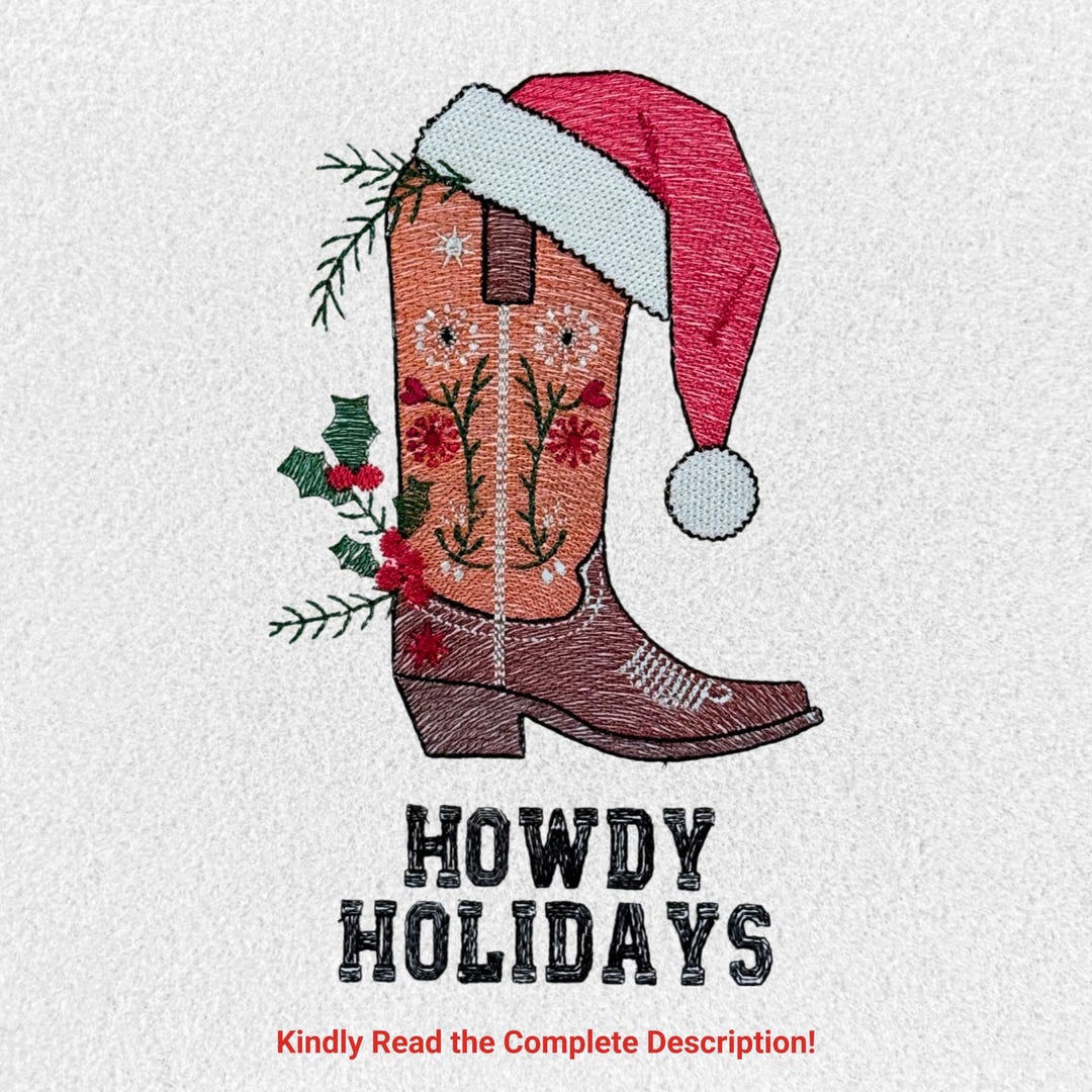 Howdy Holidays Cowboy Boots Machine Embroidery Design Christmas Hat ...