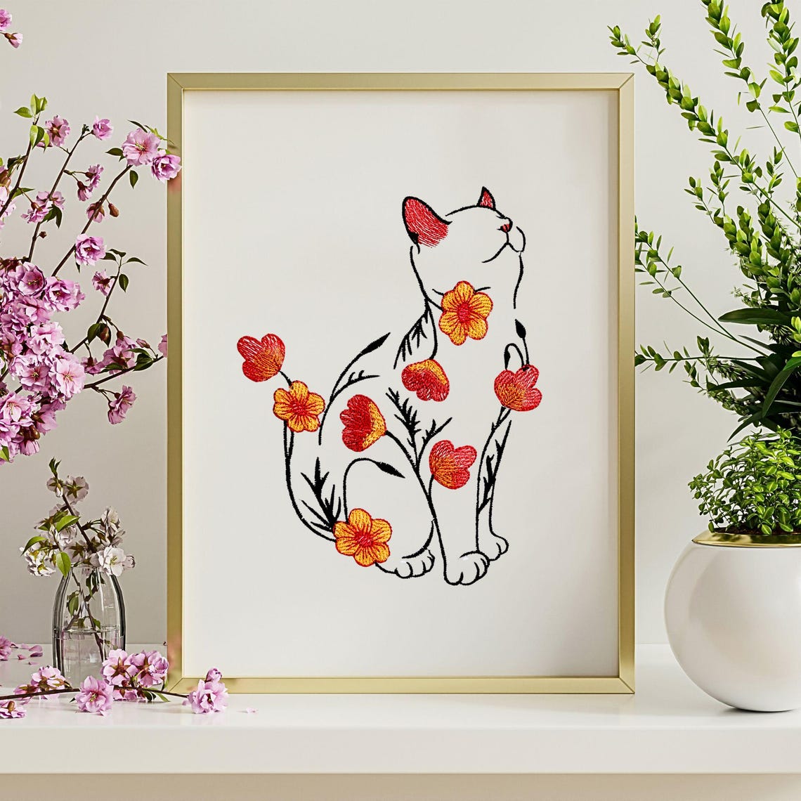 Floral Cat Machine Embroidery Design Floral Kitty Pattern Cat With ...