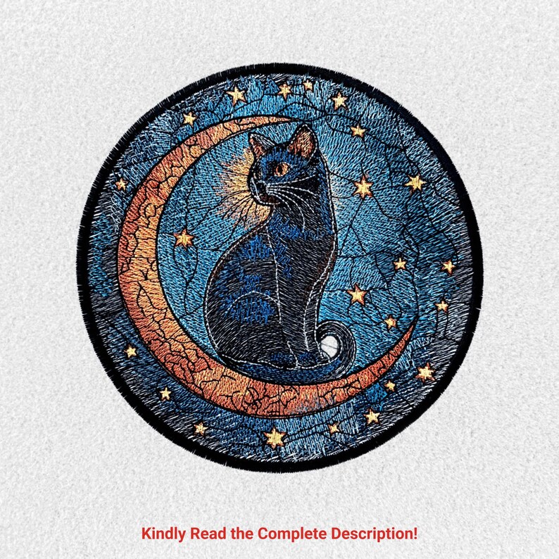 Lunar Black Cat Machine Embroidery Design - Moon Cat Theme Starry Night ...