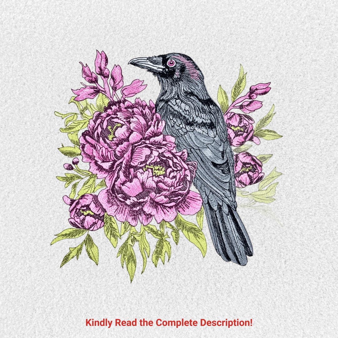 Raven Flowers Machine Embroidery Design Floral Bird Machine Embroidery ...