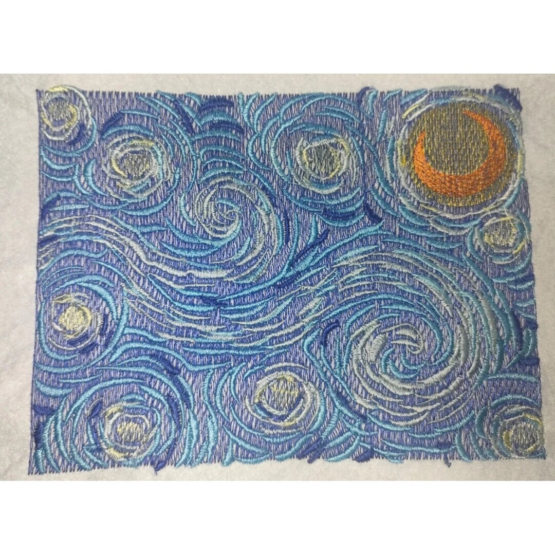 Starry Night Machine Embroidery Design Glowing Moon on Blue Sky ...