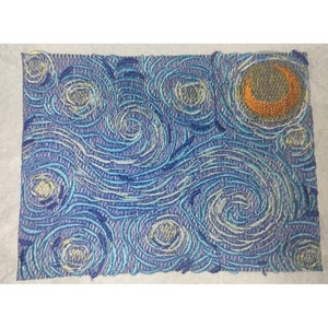 Starry Night Machine Embroidery Design Glowing Moon on Blue Sky ...