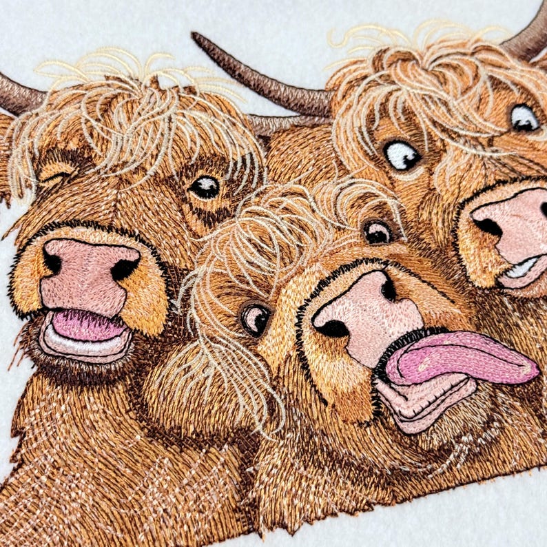 Crazy Highland Cow Family Machine Embroidery Design Funny Farm Animal ...