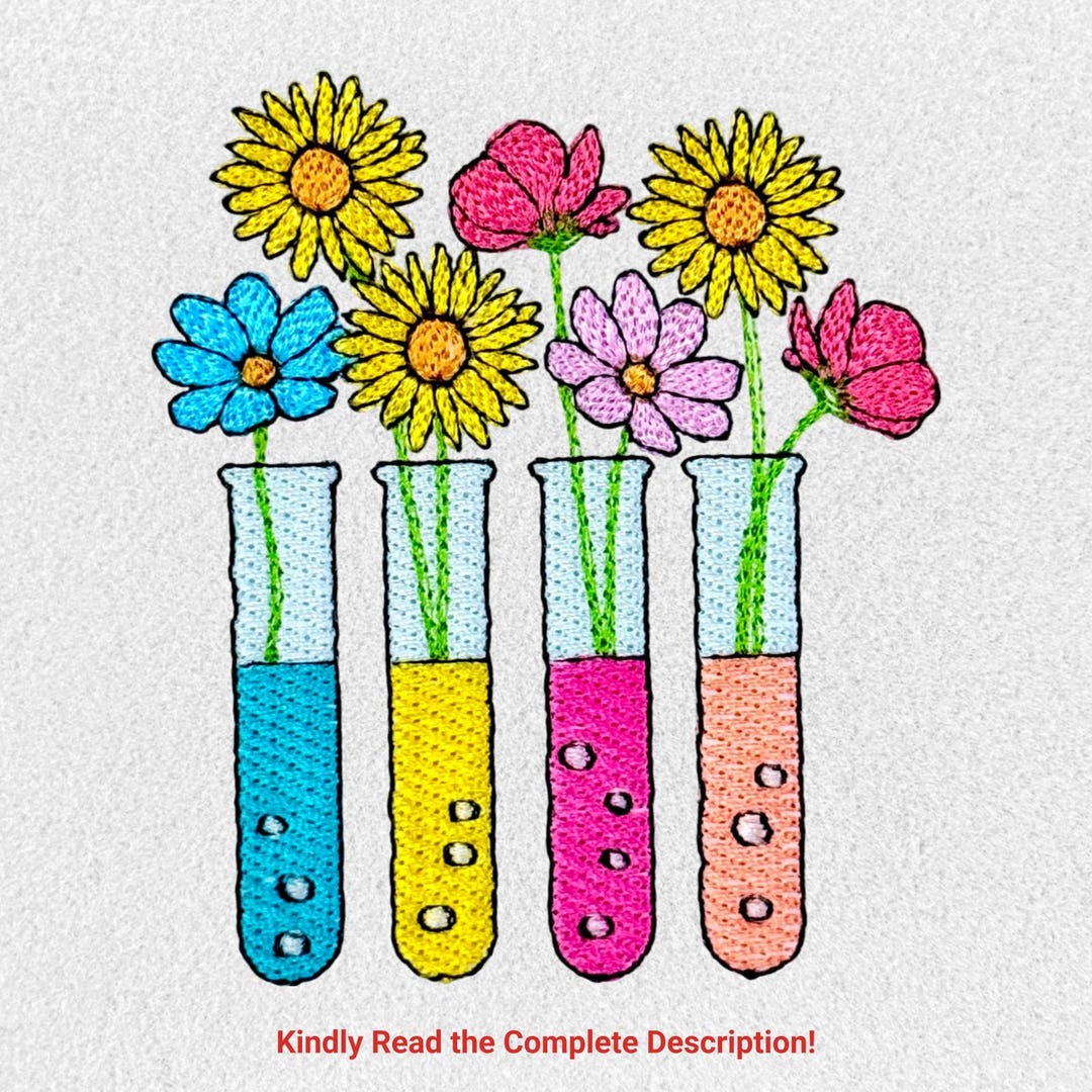 Rainbow Flower Beakers Machine Embroidery Design Lab Science Floral ...