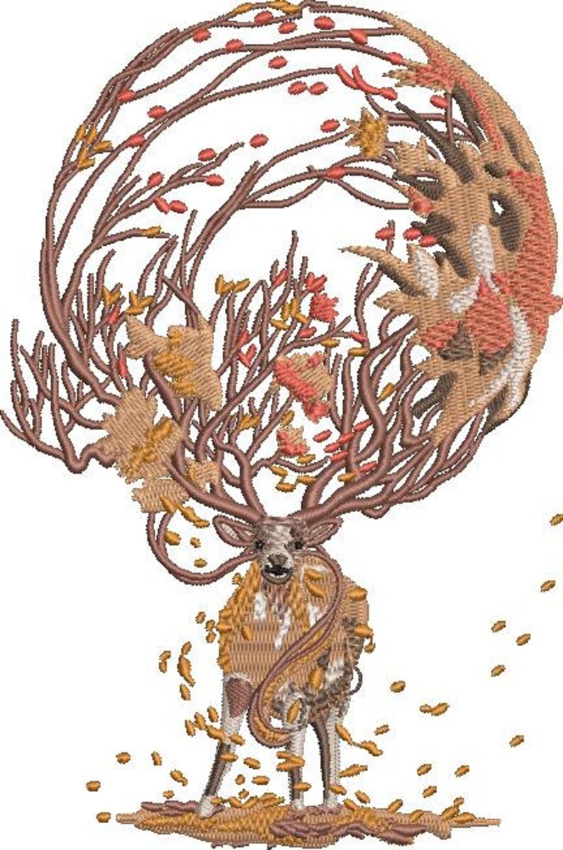 Deer Machine Embroidery Design Animal Pattern Deer in Forest Nature Art ...