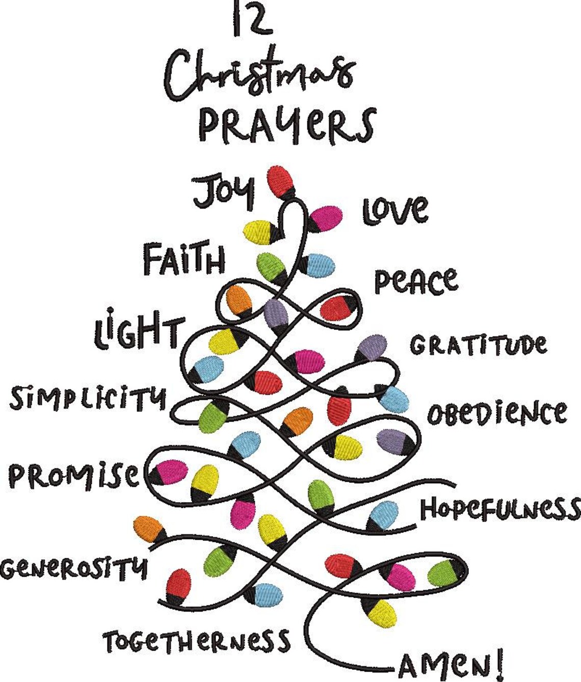 Christmas Prayers Embroidery Design: Tree With Lights (digital Files ...