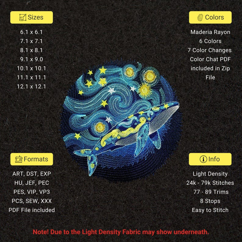 Van Gogh Starry Night Machine Embroidery Designs Blue Whale Embroidery ...