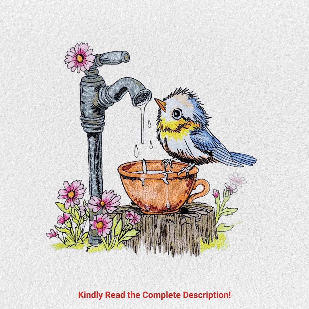 Thirsty Sparrow Machine Embroidery Design Small Bird Embroidery Pattern ...