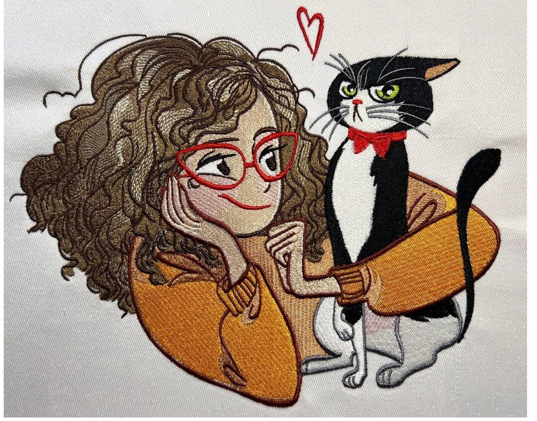 Cat Lady Machine Embroidery Design: Animal Lover Pattern (instant ...