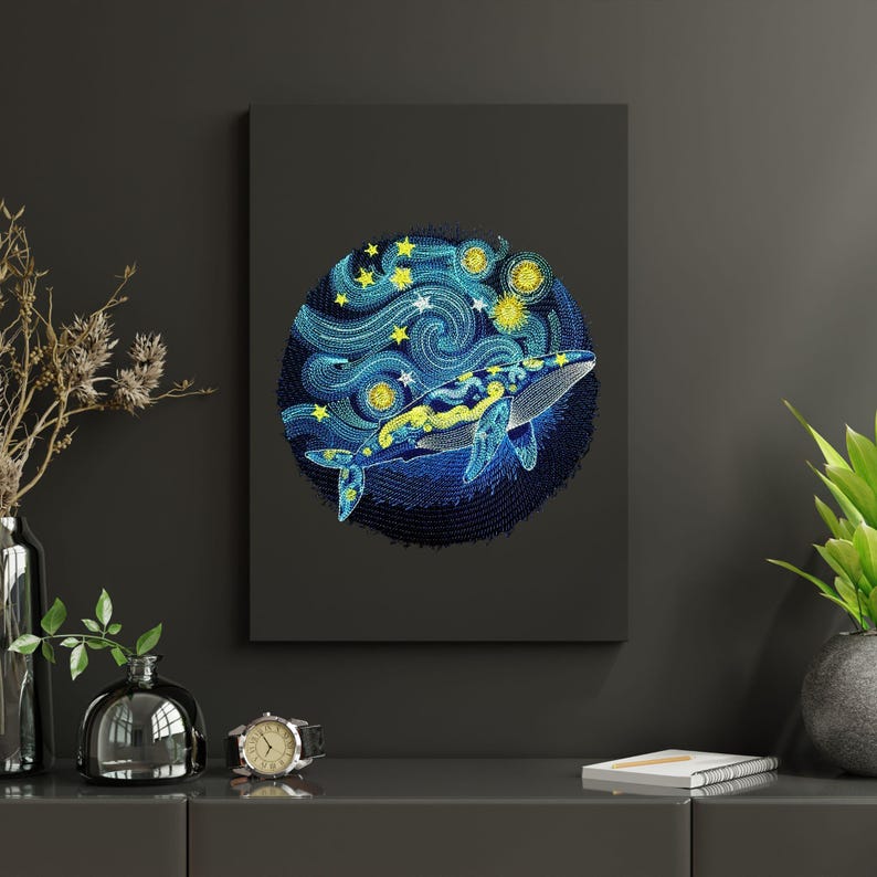 Van Gogh Starry Night Machine Embroidery Designs Blue Whale Embroidery ...