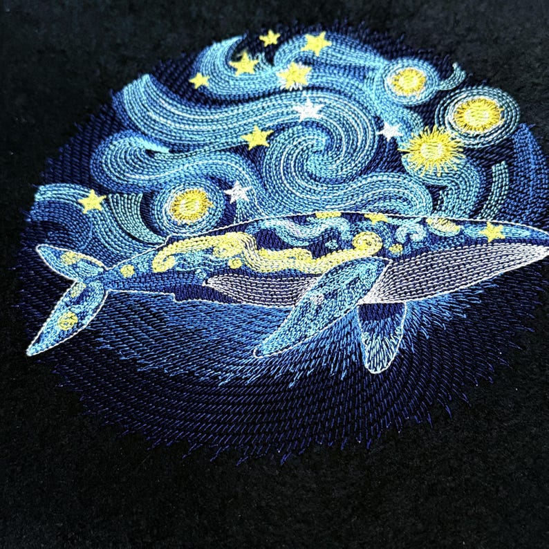 Van Gogh Starry Night Machine Embroidery Designs Blue Whale Embroidery ...
