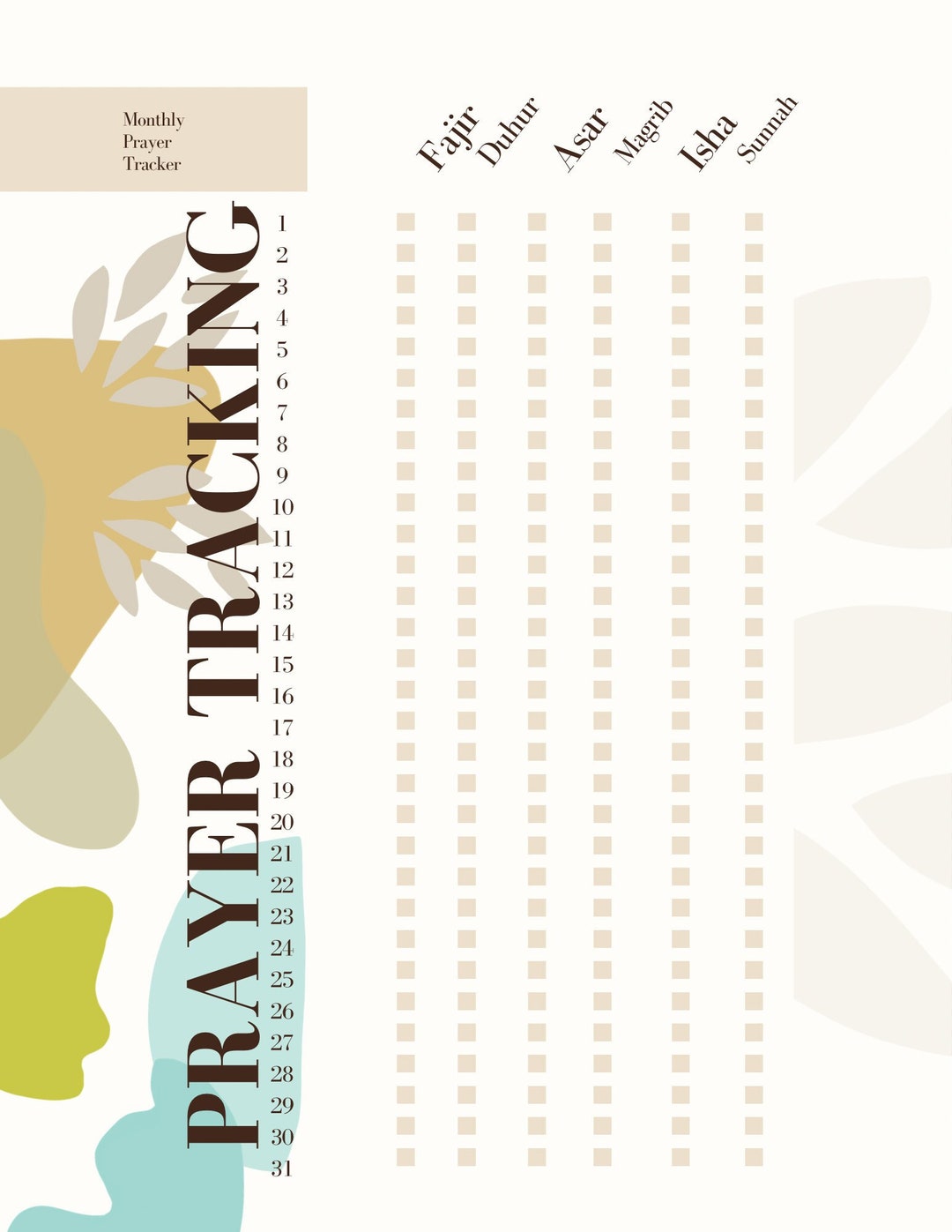 Islamic Monthly Prayer Habit Tracker Muslim Essential Planner - Etsy