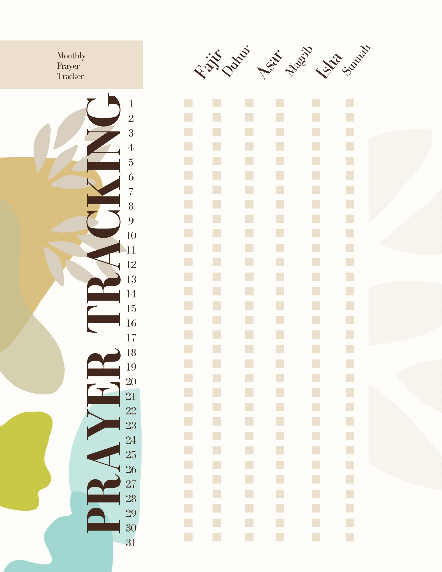 Islamic Monthly Prayer Habit Tracker Muslim Essential Planner - Etsy