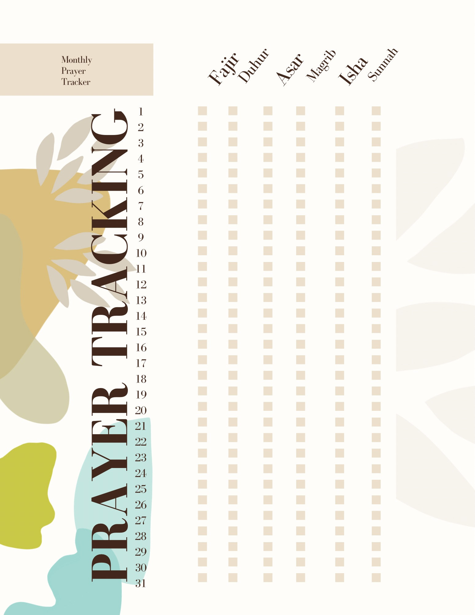 Islamic Monthly Prayer Habit Tracker Muslim Essential Planner - Etsy