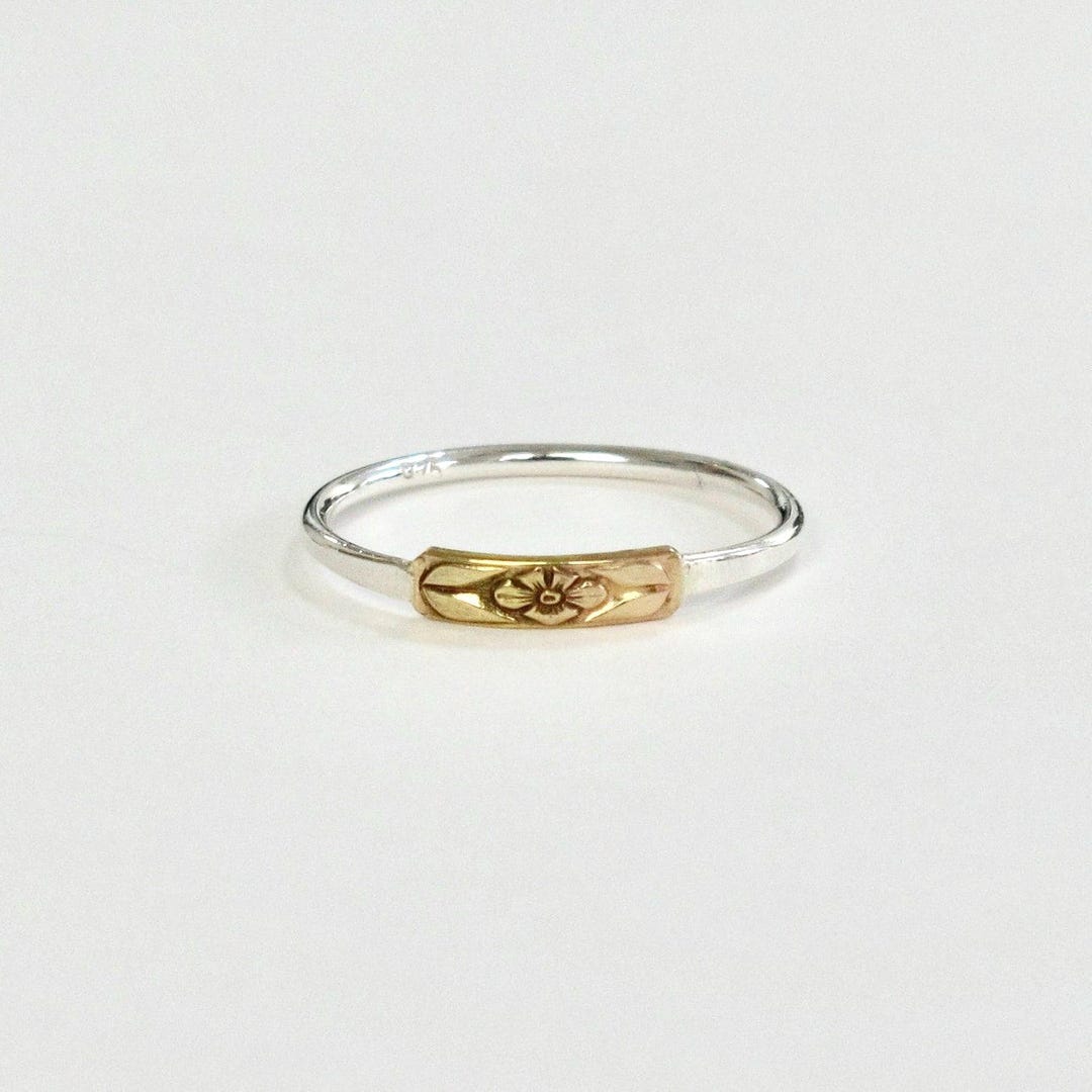 Gold Pansy Ring: Mixed Metal Sterling Silver Flower Ring - Etsy