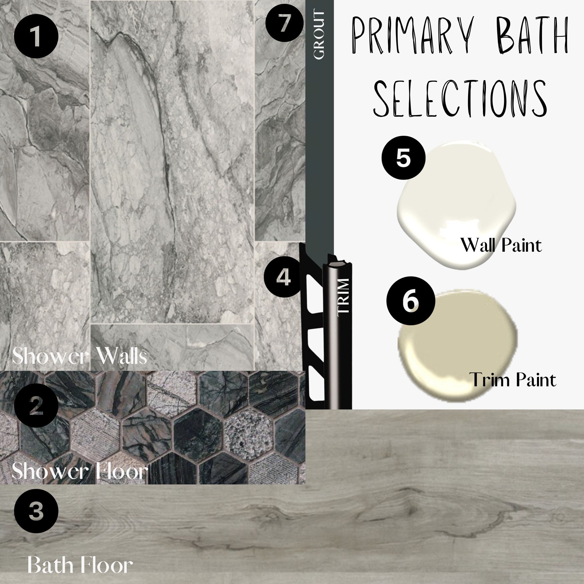 Primary Bath Design Selections With Links | Tile, Flooring and Paint - Etsy