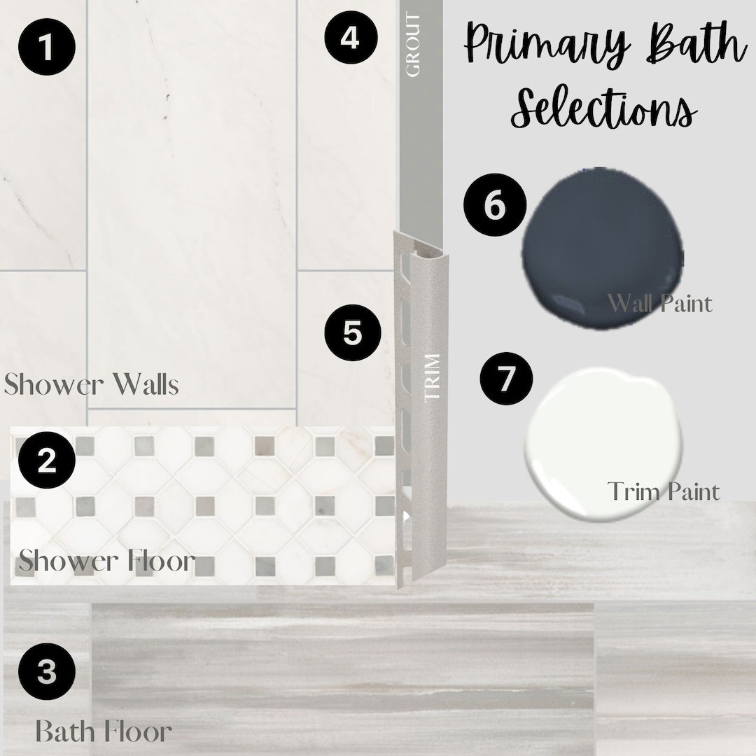 Primary Bath Design Selections With Links Tile, Flooring and Paint - Etsy