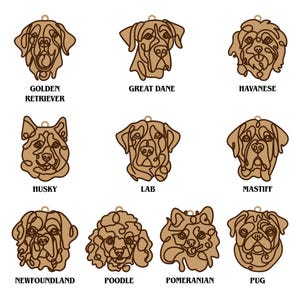 Dog Breed Line Art Ornaments - Etsy