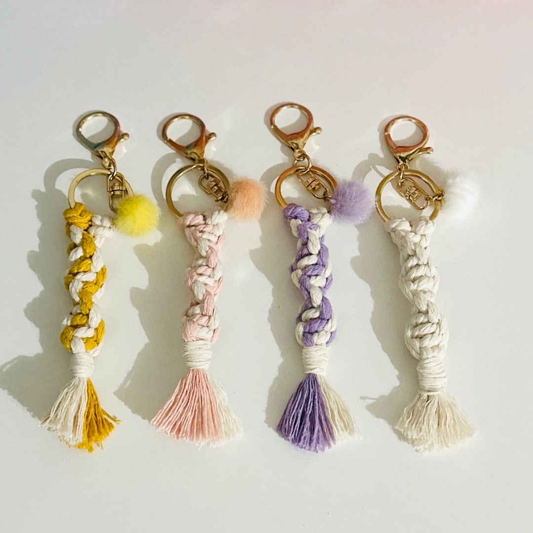 Macrame Keychain Handmade Spiral Pom Pom Keychain Boho Trendy Summer ...
