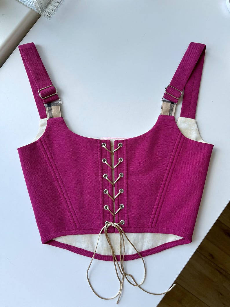 Reworked Corset Top Pink Upcycling Polo Corset Fuchsia T Shirt Corset ...