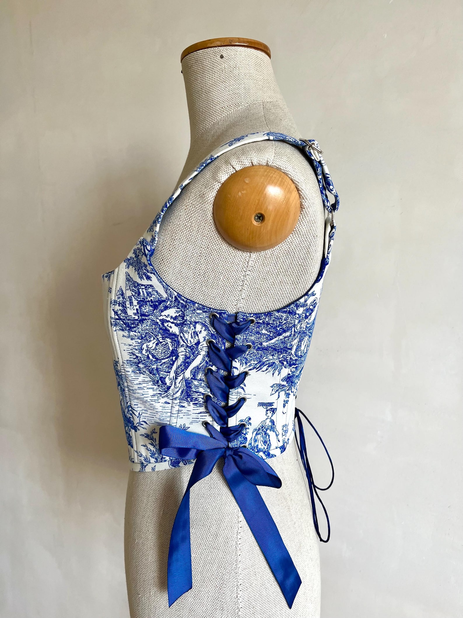 Renaissance Corset Top Toile De Jouy Blue White 18 Th Century Corset ...