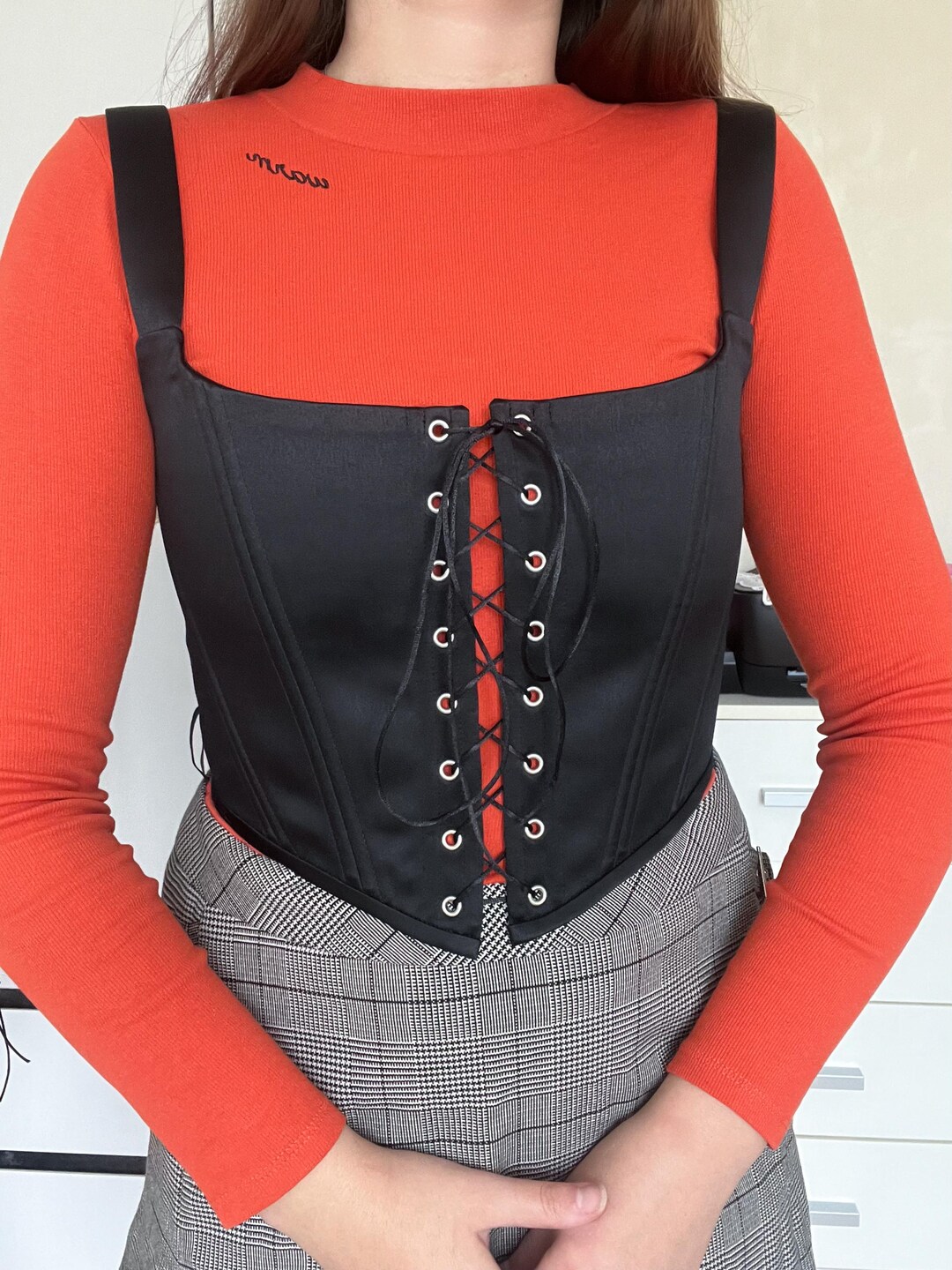 Black Corset Top Satin Gothic Bodice Black Blue Green Pink Pirate Stays ...