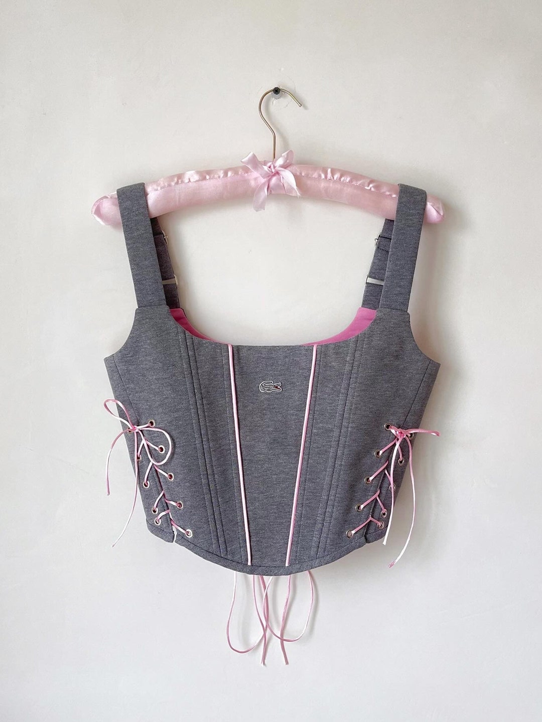 Upcycling Corset Polo Size S-M Corset Top Grey Reworked Corset Pink ...