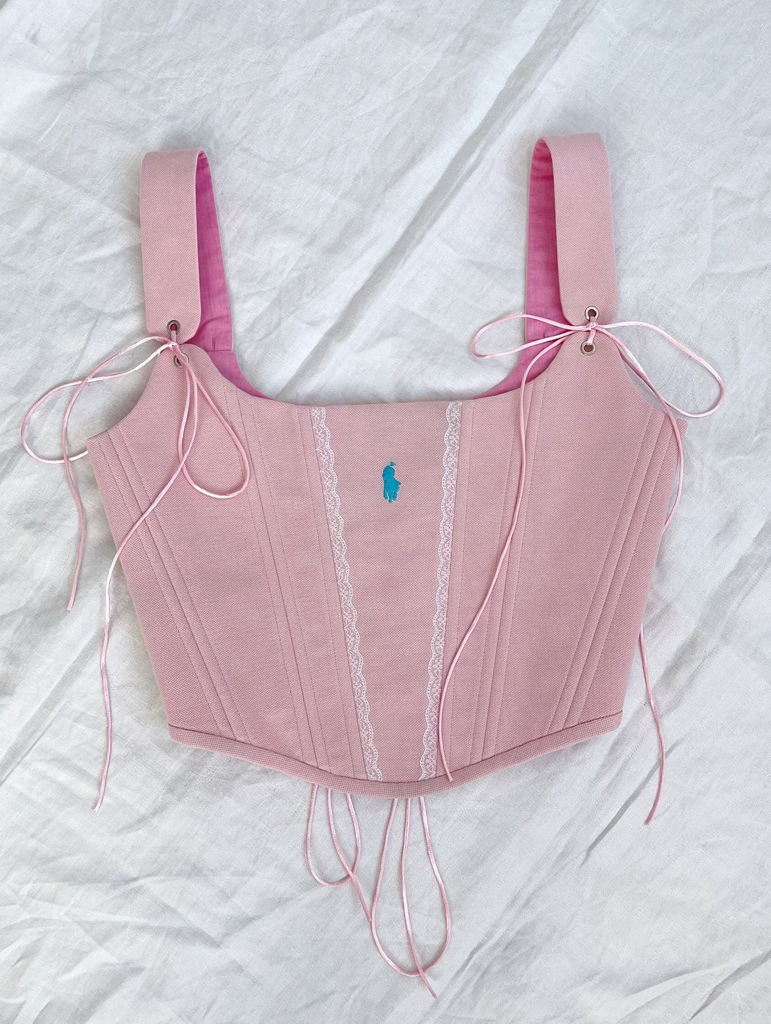 Pink Corset Top Upcycling Corset Reworked Polo Corset T Shirt Corset ...