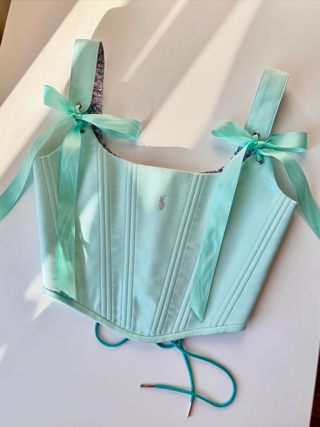 Upcycling Corset Polo Mint Green Color Size S-M T Shirt Corset Top ...