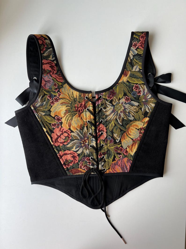 Corset Renaissance Tapestry Corset Black Stays 18th Century Ren Faire ...
