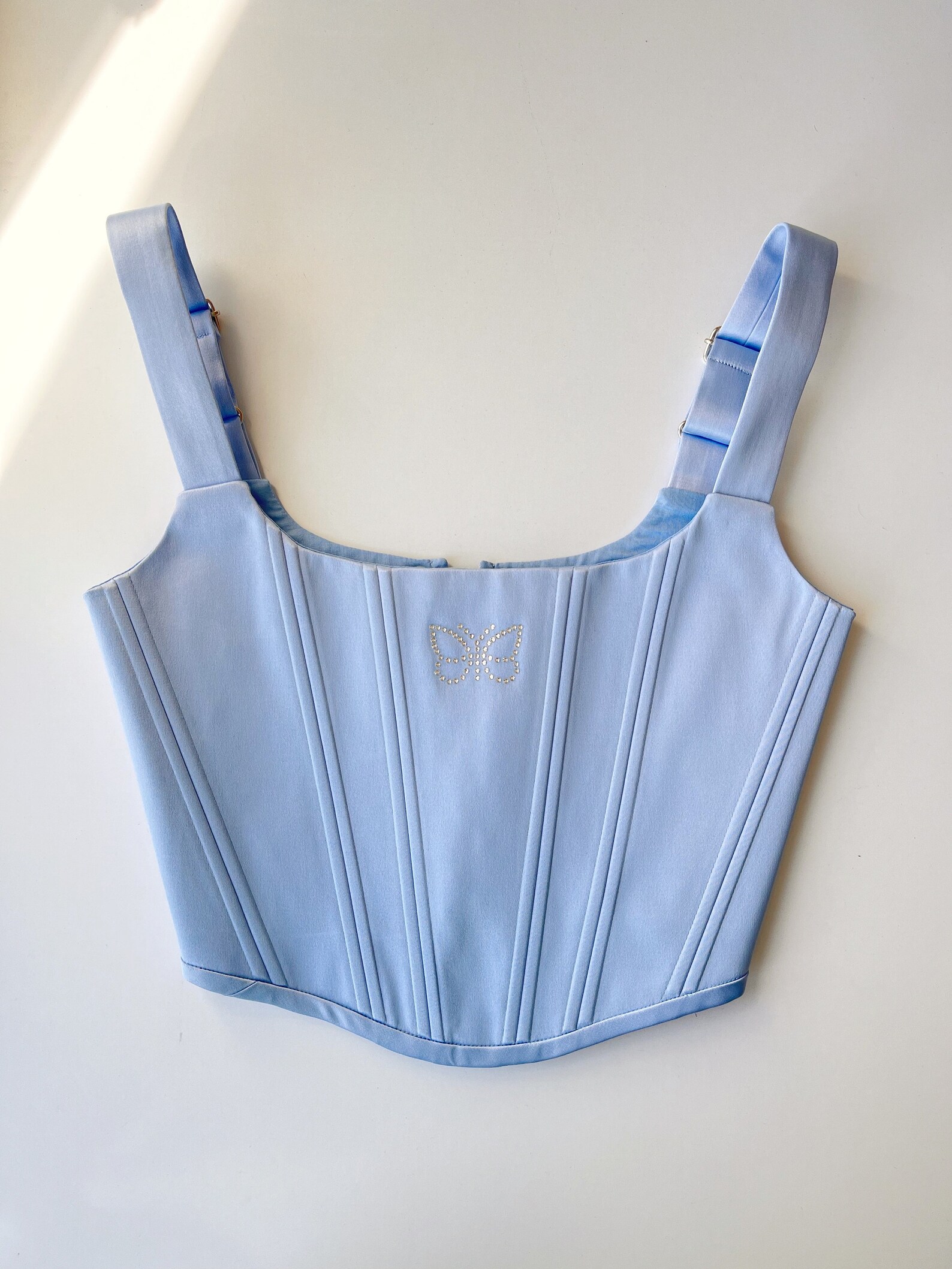 Blue Corset Satin Corset Top Butterfly Rhinestones Top Fairytale Corset ...