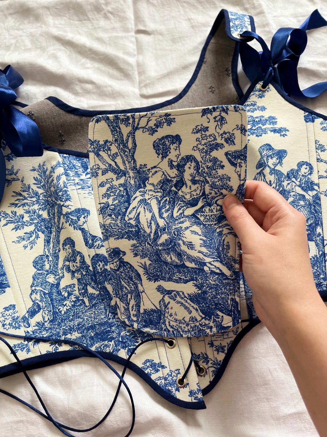 Blue Toile De Jouy Renaissance Corset 18th Century Victorian Style ...
