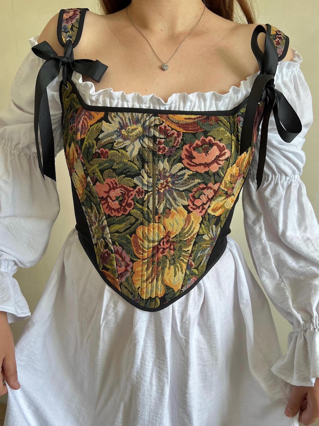 Tapestry Corset Renaissance Corset Black Stays 18th Century Victorian ...