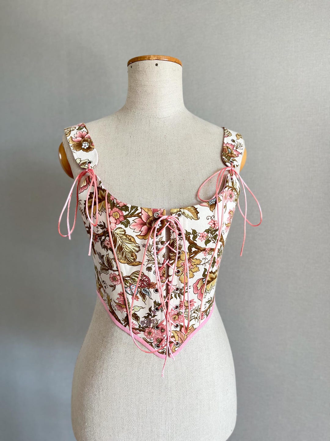 Stays Renaissance Front Lace Corset Top Pink Floral Ren Faire Bodice ...