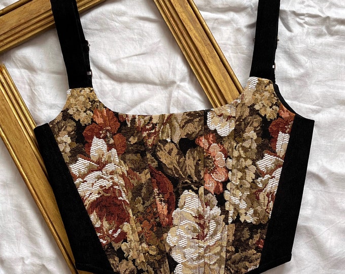 Black Floral Tapestry Renaissance Corset Women Corset Top 18th Cottages ...