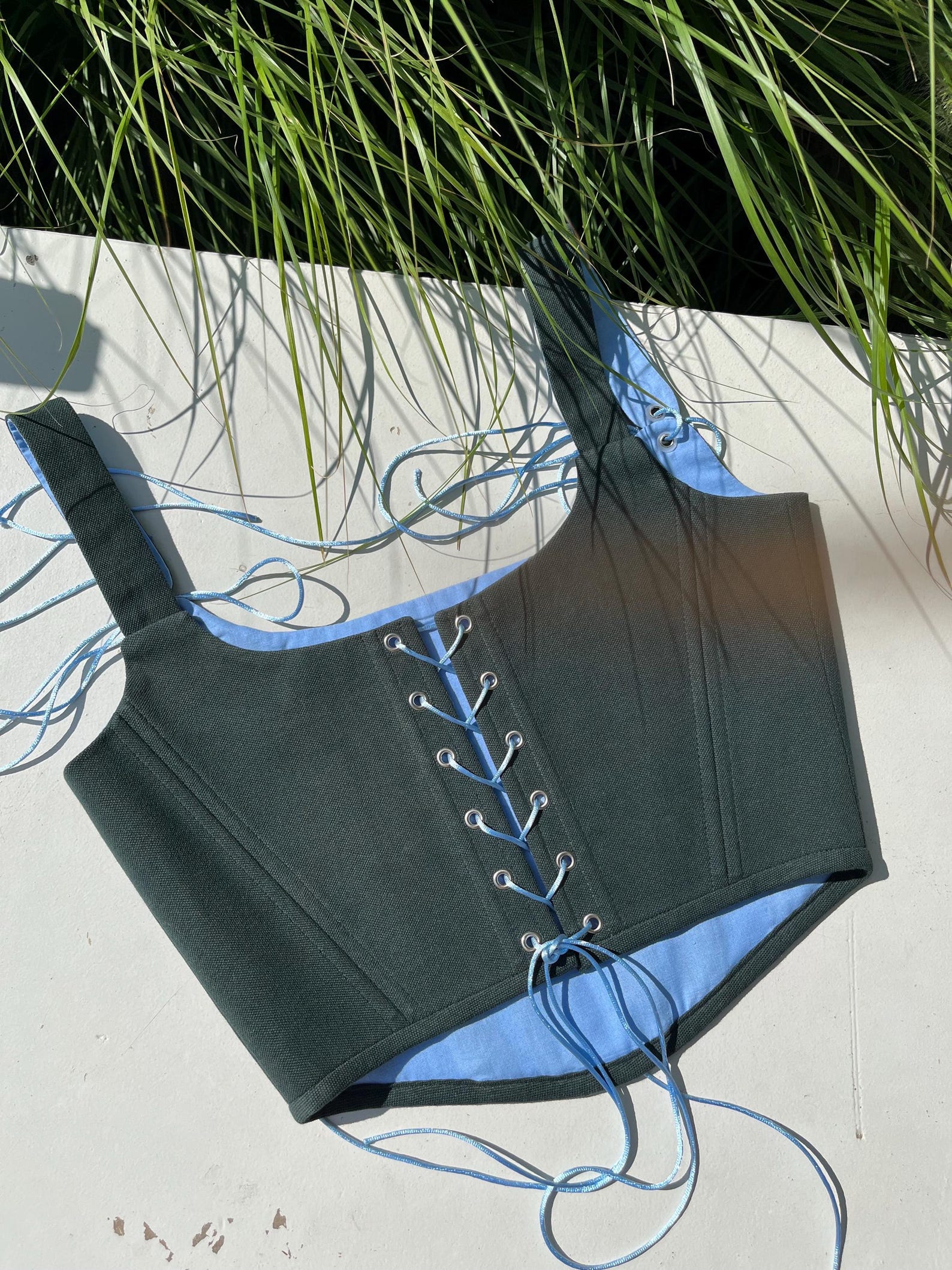 Corset Top Upcycling Dark Green Blue Corset Polo T Shirt Corset ...