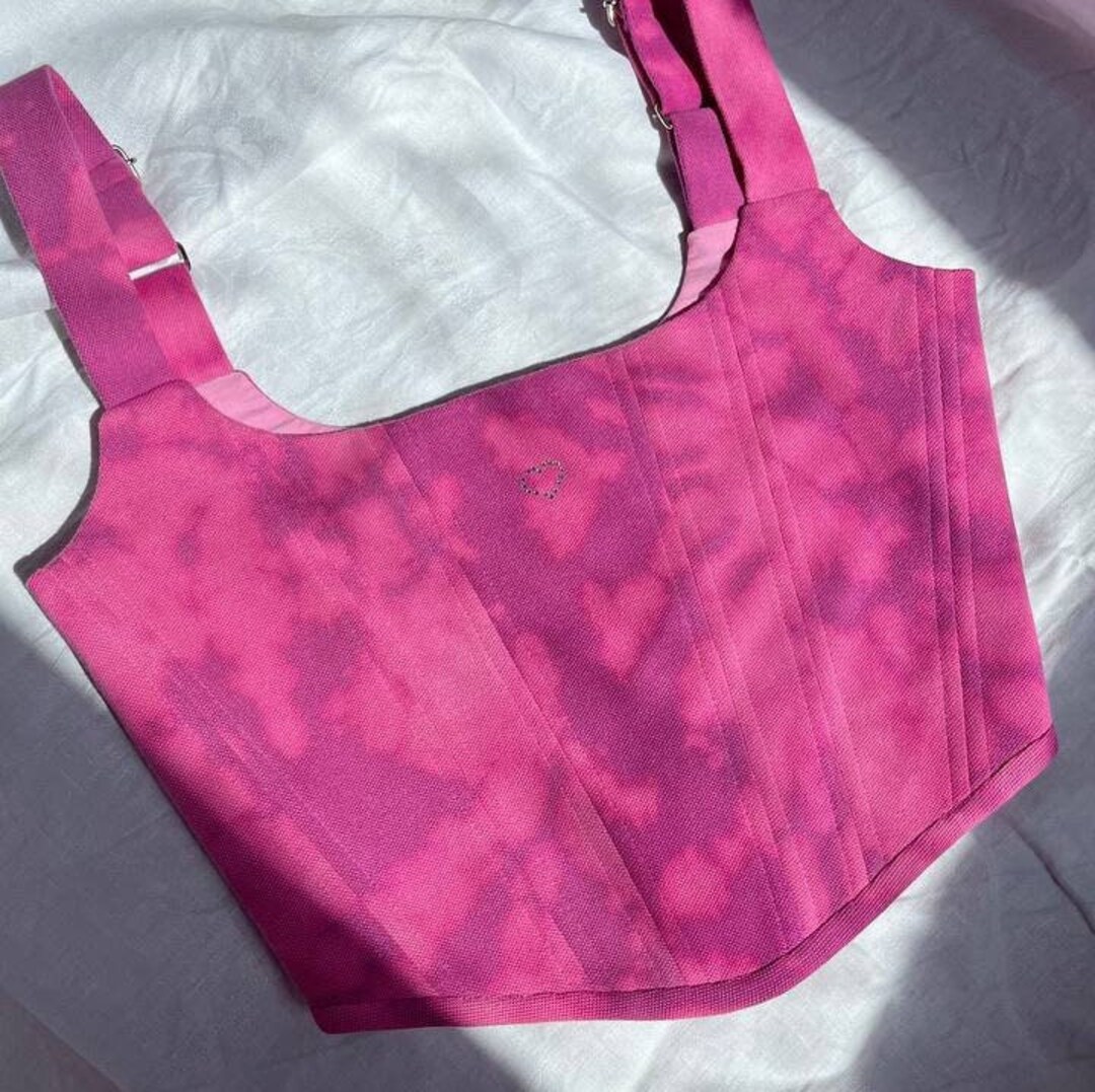 Pink Corset Upcycling Polo T Shirt Corset Tie Dye Women Corset Top ...
