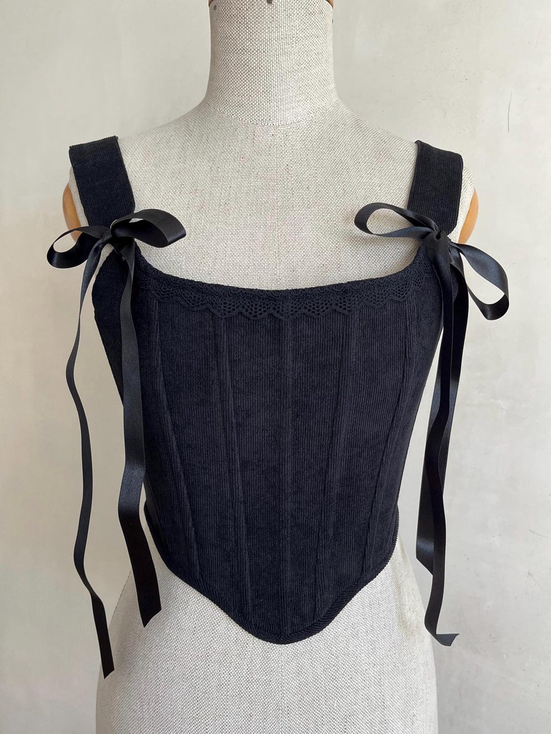 Renaissance Stays Black Corset Top With Satin Ribbon Straps, Ren Faire ...