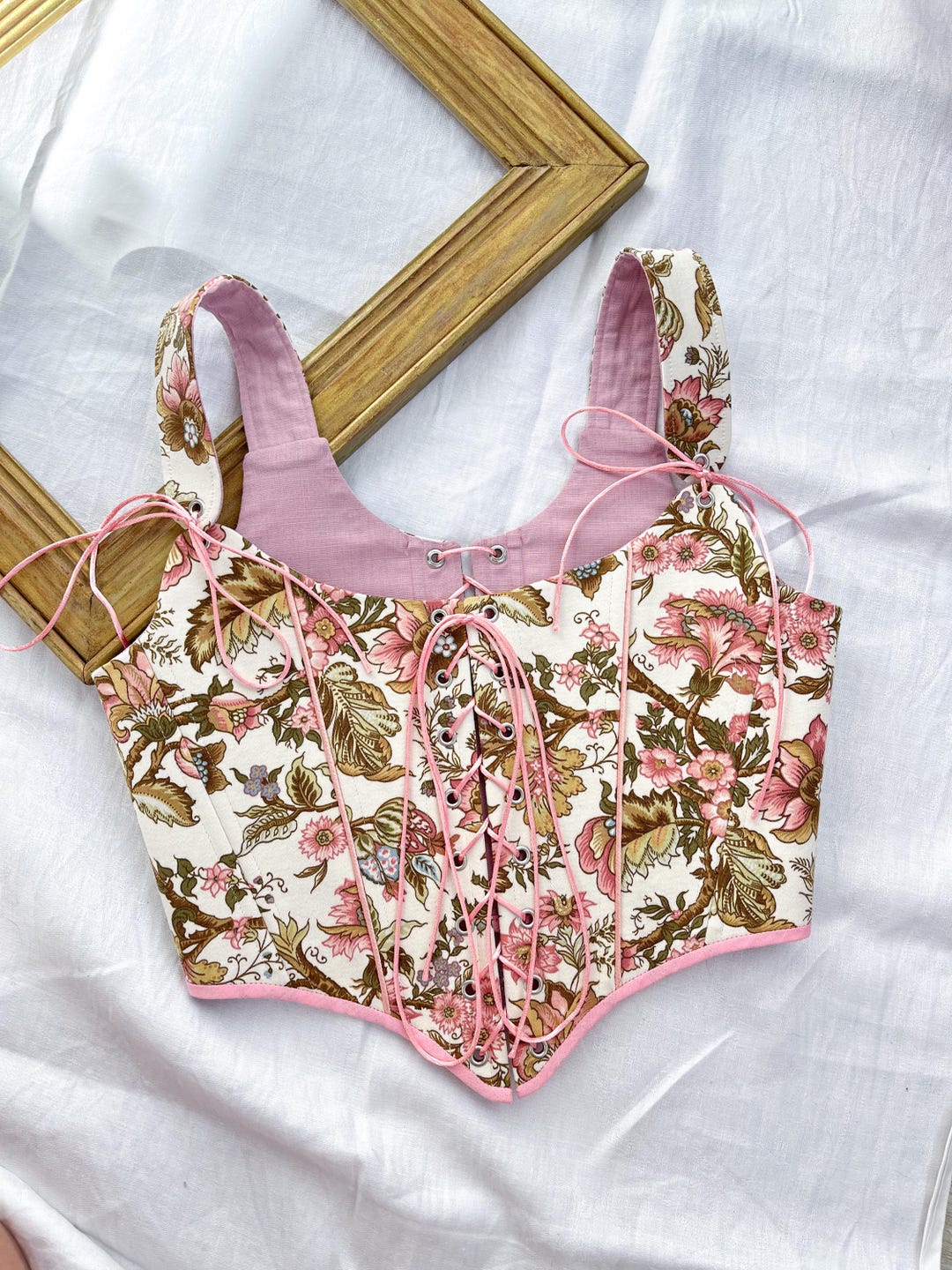 Renaissance Stays Pink Corset Top Floral Ren Faire Bodice Overbust ...