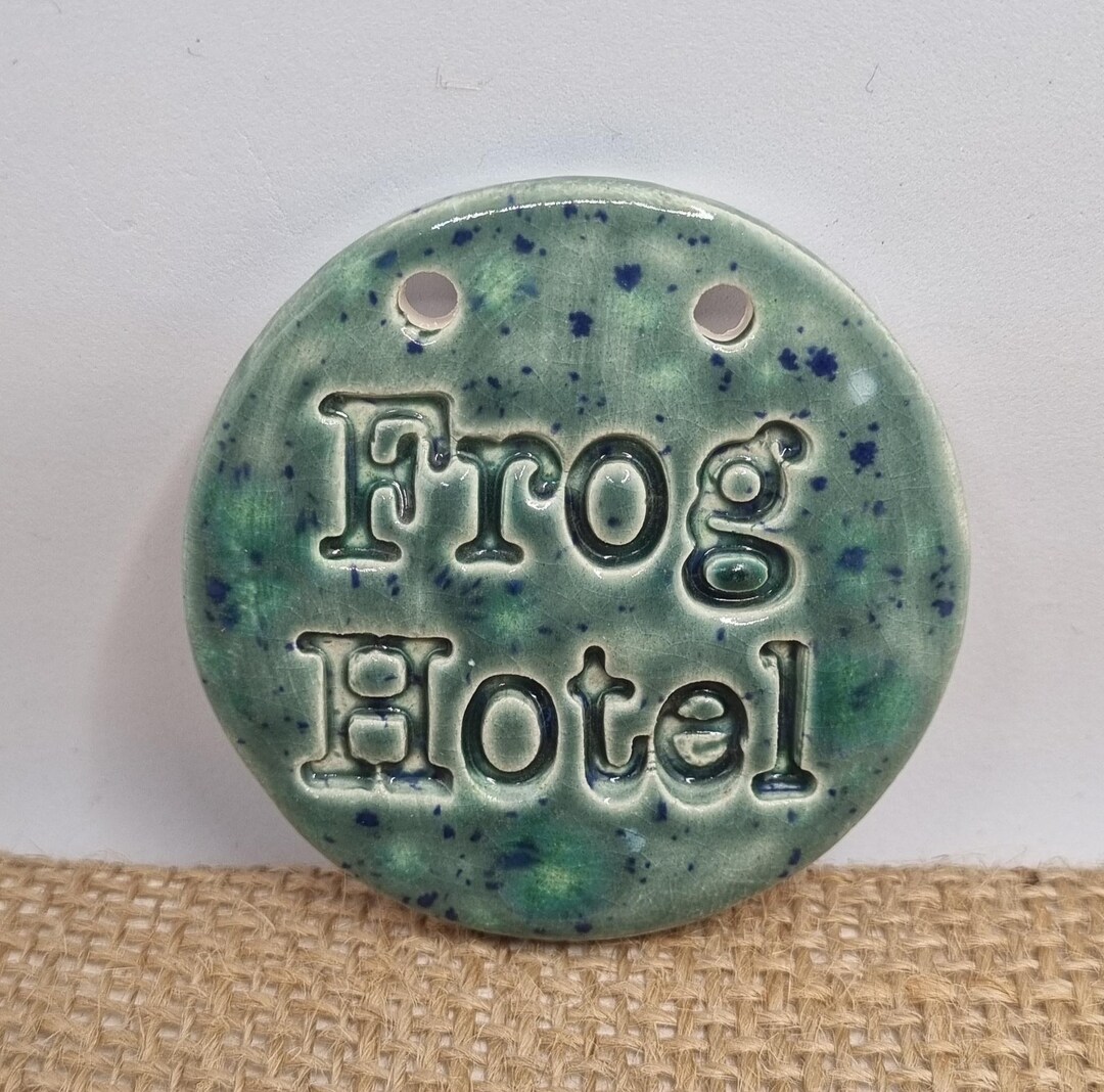 Frog Hotel Sign, Frog Hotel, Ceramic Pottery, Frog Hotel Label, Hand ...